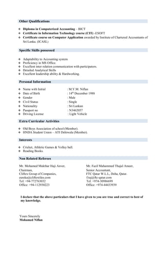 Niflan Mohamed CV (2) | PDF | Business Administration | Business