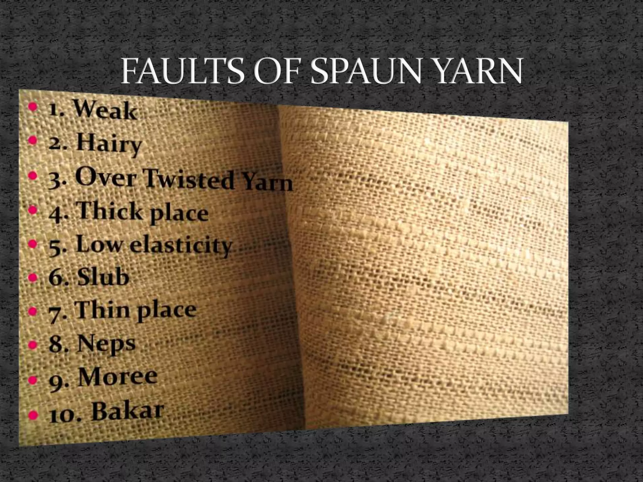 FAULTS OF SPUN YARN AND TYPES OF SIZING | PPT