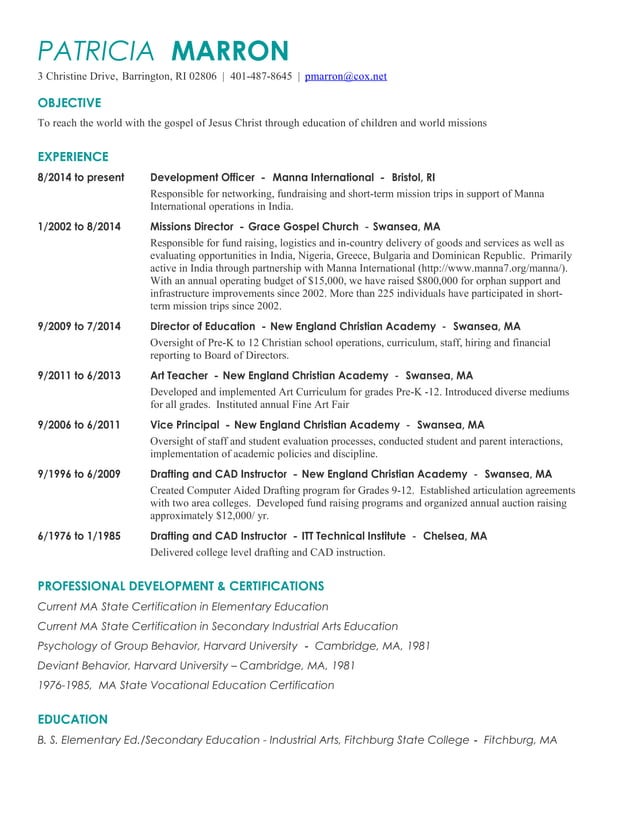 Patricia Marron Resume 2015 | DOC | Professional School | Postgraduate Education