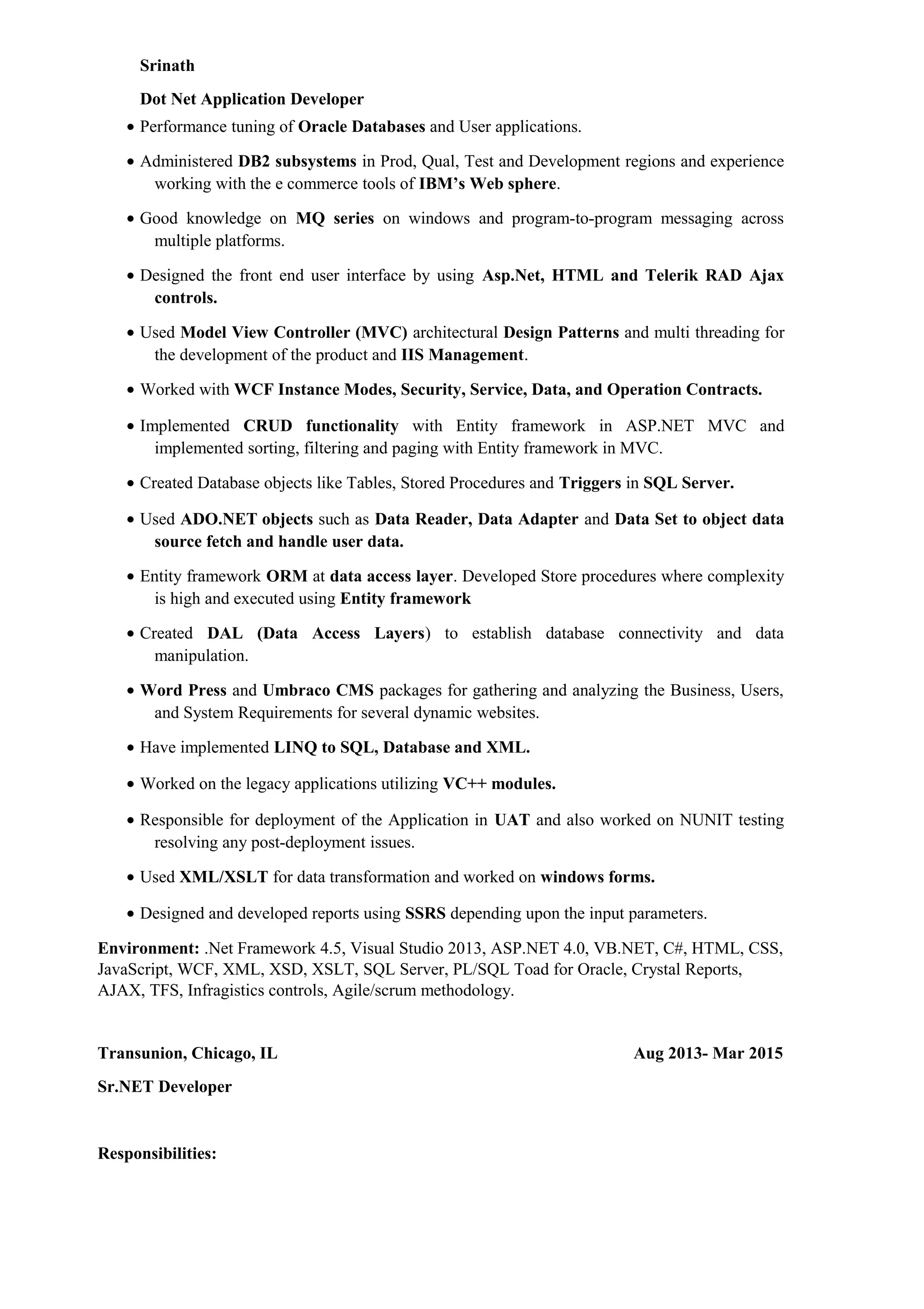 SRINATH RESUME | DOC | Web Design and HTML | Internet