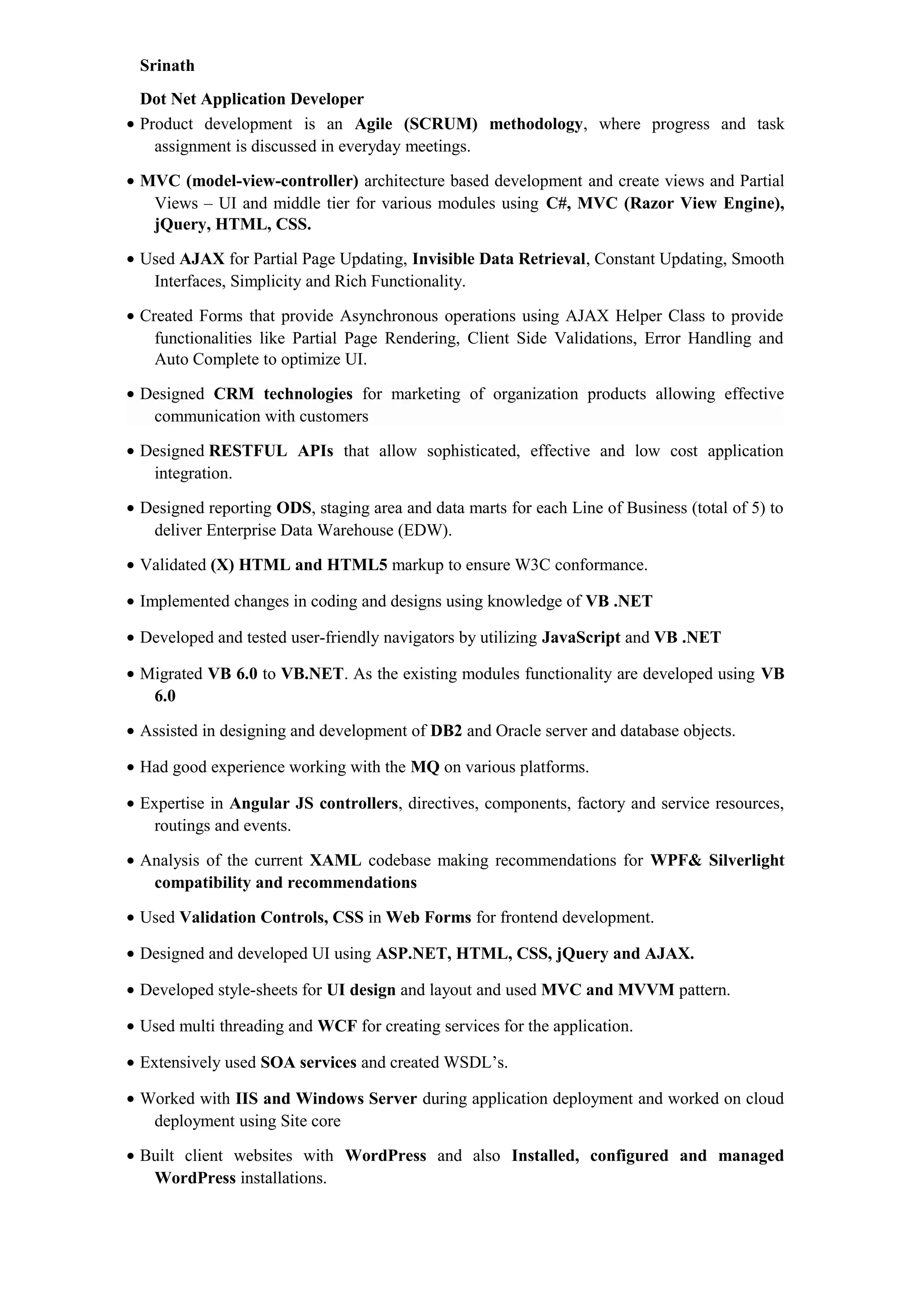 SRINATH RESUME | DOC | Web Design and HTML | Internet