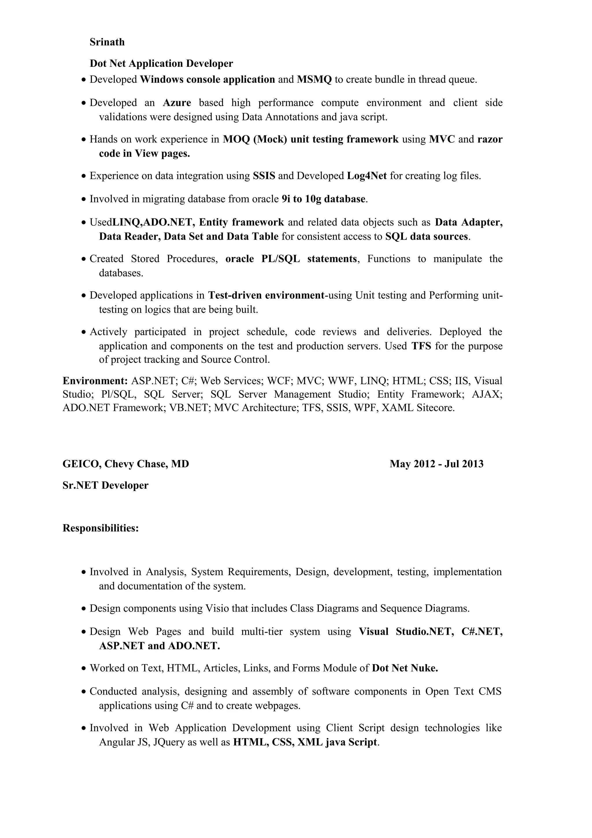 SRINATH RESUME | DOC | Web Design and HTML | Internet