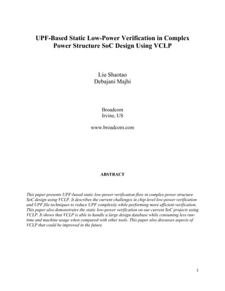 UPF-Based Static Low-Power Verification in Complex Power Structure SoC Design Using VCLP | PDF