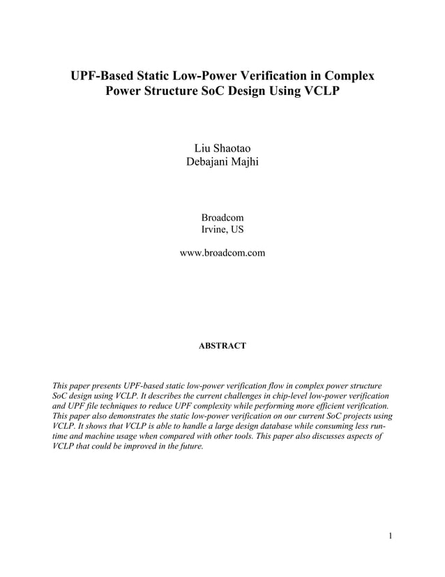 UPF-Based Static Low-Power Verification in Complex Power Structure SoC Design Using VCLP | PDF ...