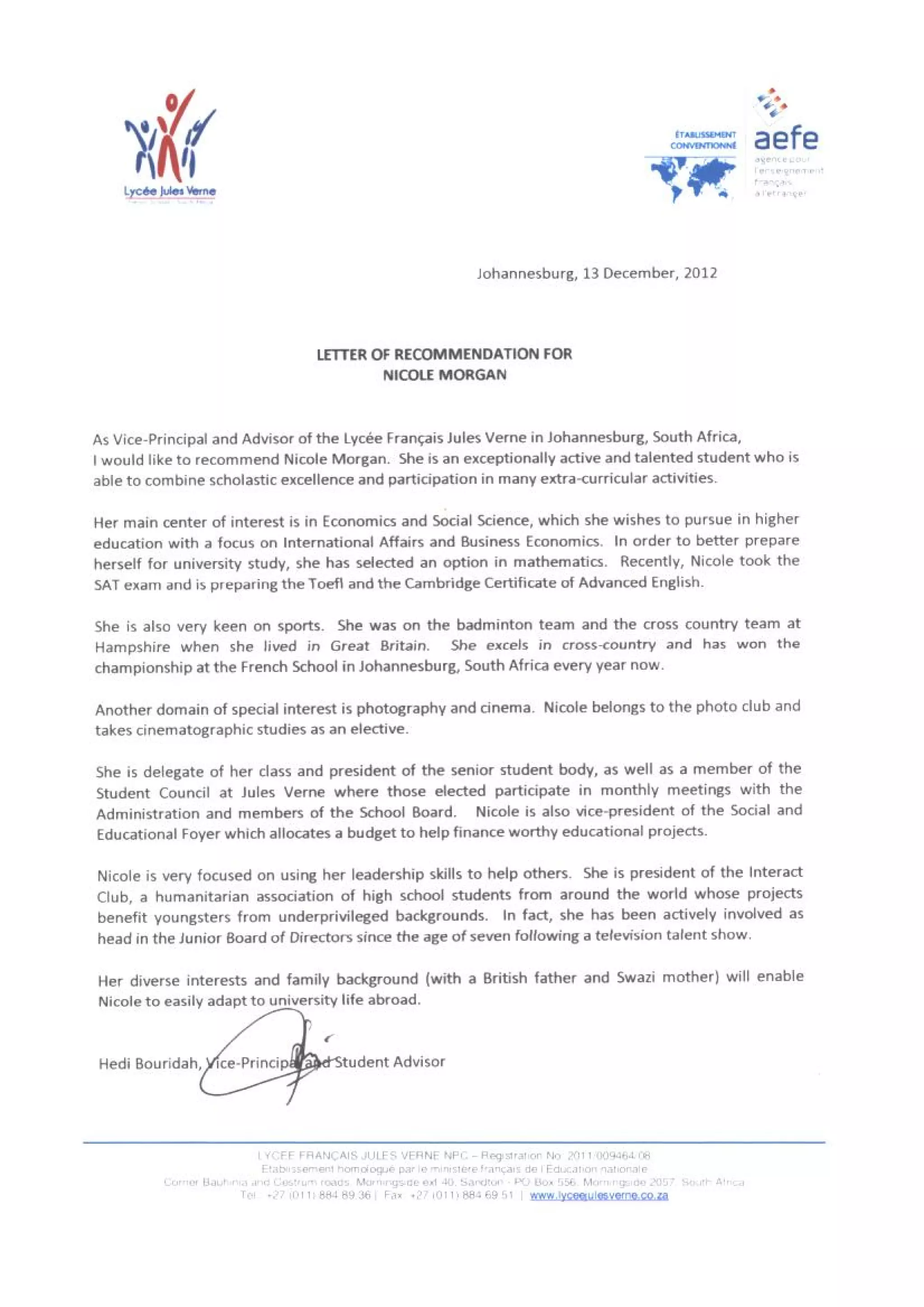 Recommendation letter from Vice Principle | PDF