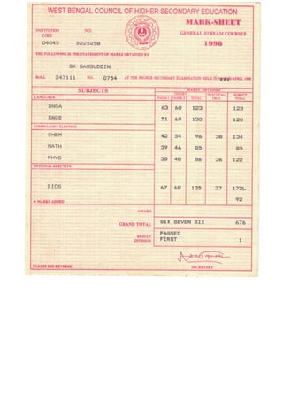 12th Marksheet | PDF