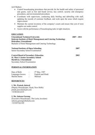 Jeril mathew.doc | Hospitality Industry | Industries