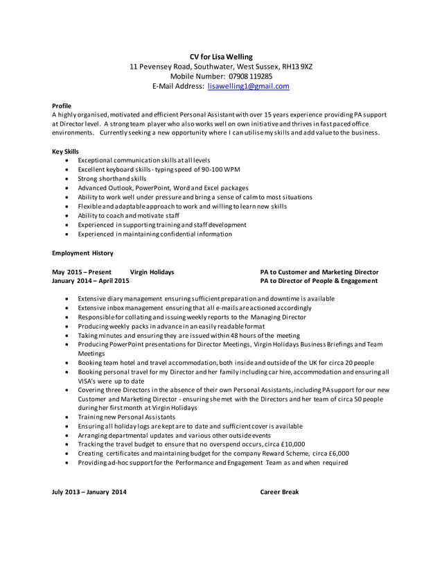 CV for Lisa Welling (July 2015) | DOCX | Business | Business and Finance