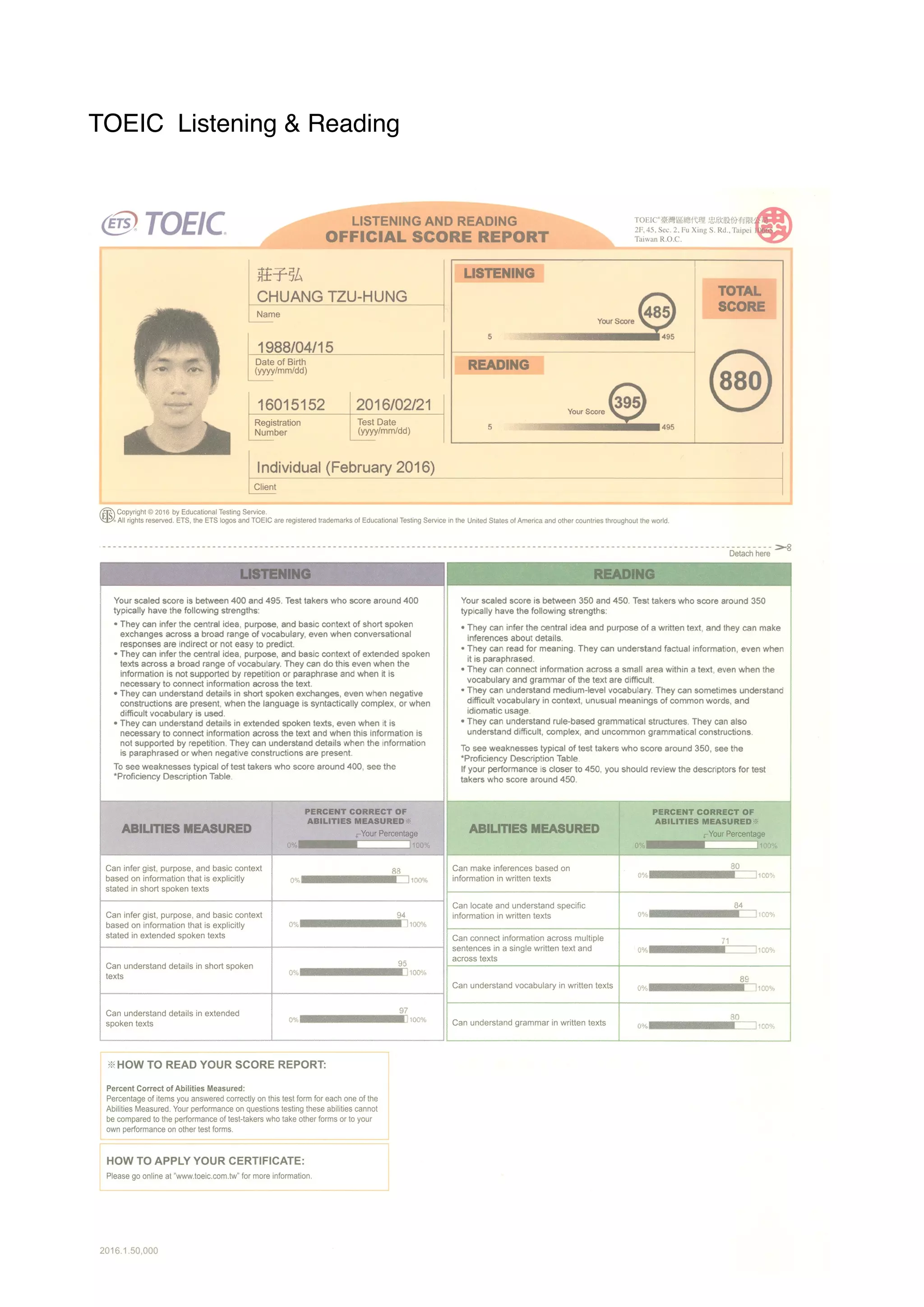 Certification & TOEIC score | PDF