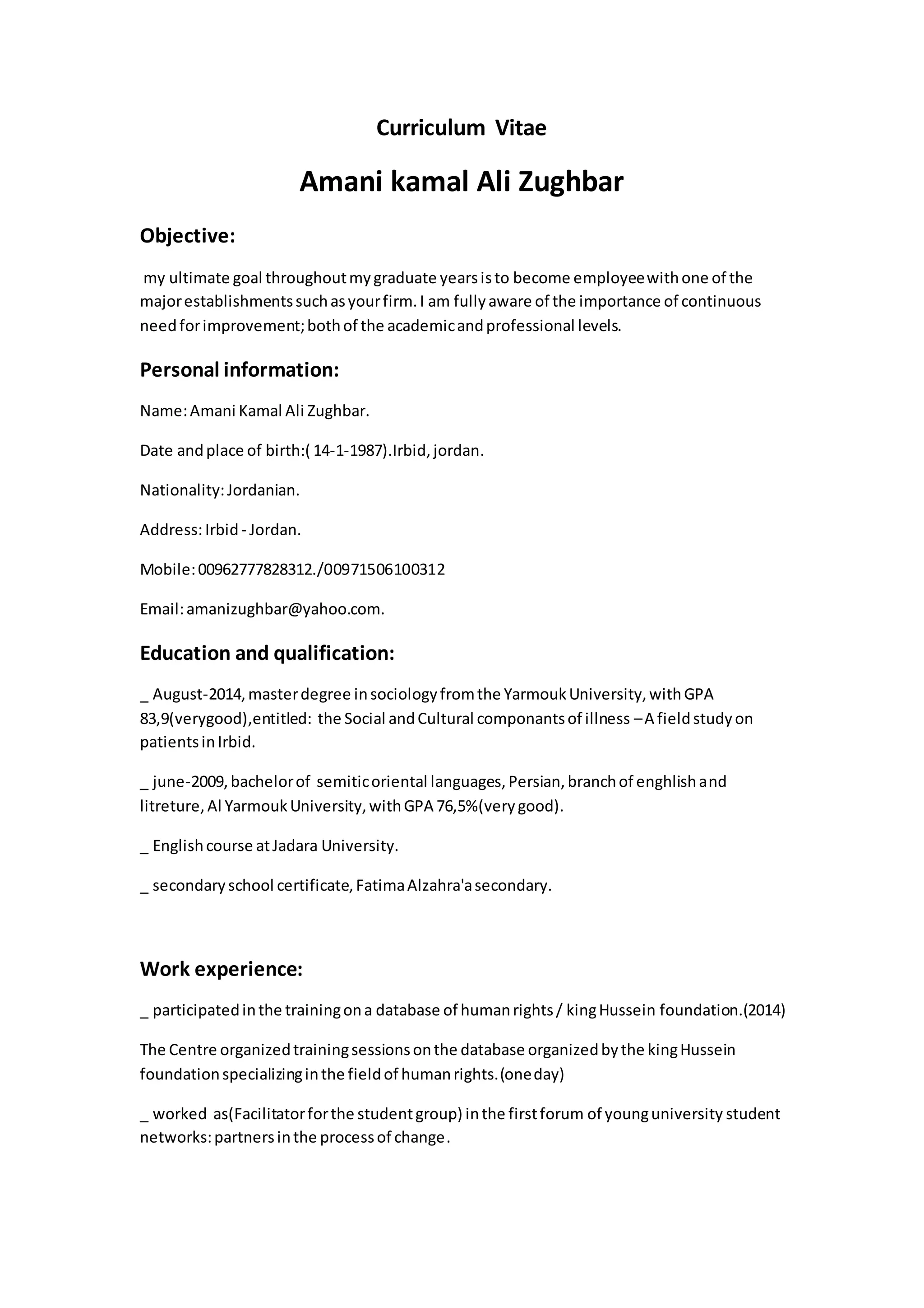 cv amani - Copy | DOCX