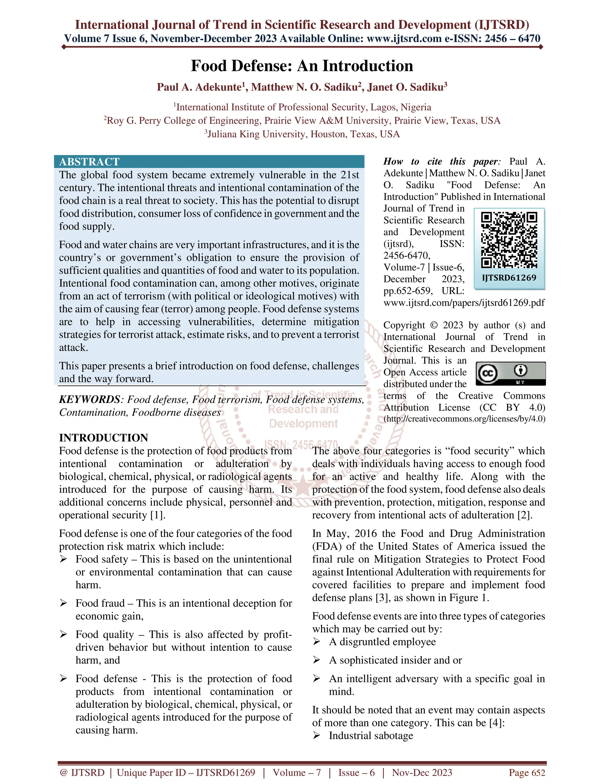 Food Defense An Introduction | PDF