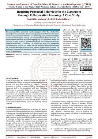 Inspiring Prosocial Behaviour in the Classroom through Collaborative ...