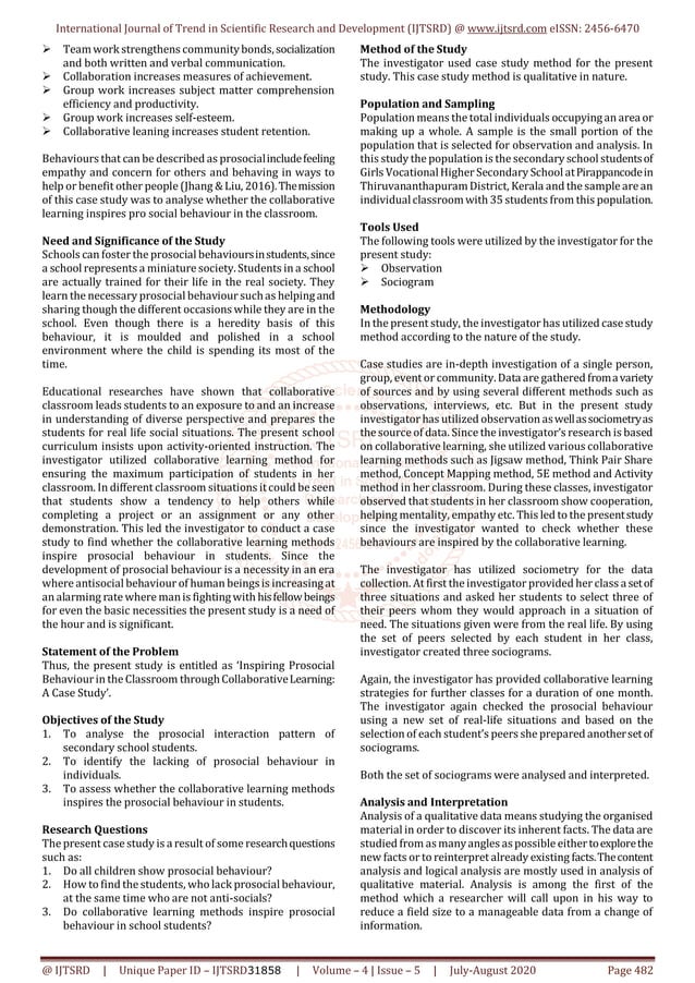 Inspiring Prosocial Behaviour in the Classroom through Collaborative ...