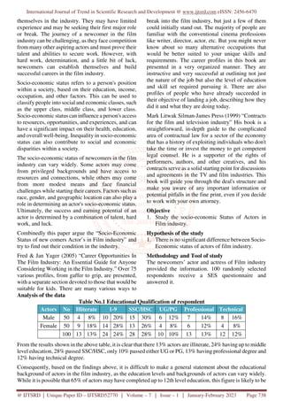 Socio Economic Status of New Comers Actor’s in Film Industry | PDF