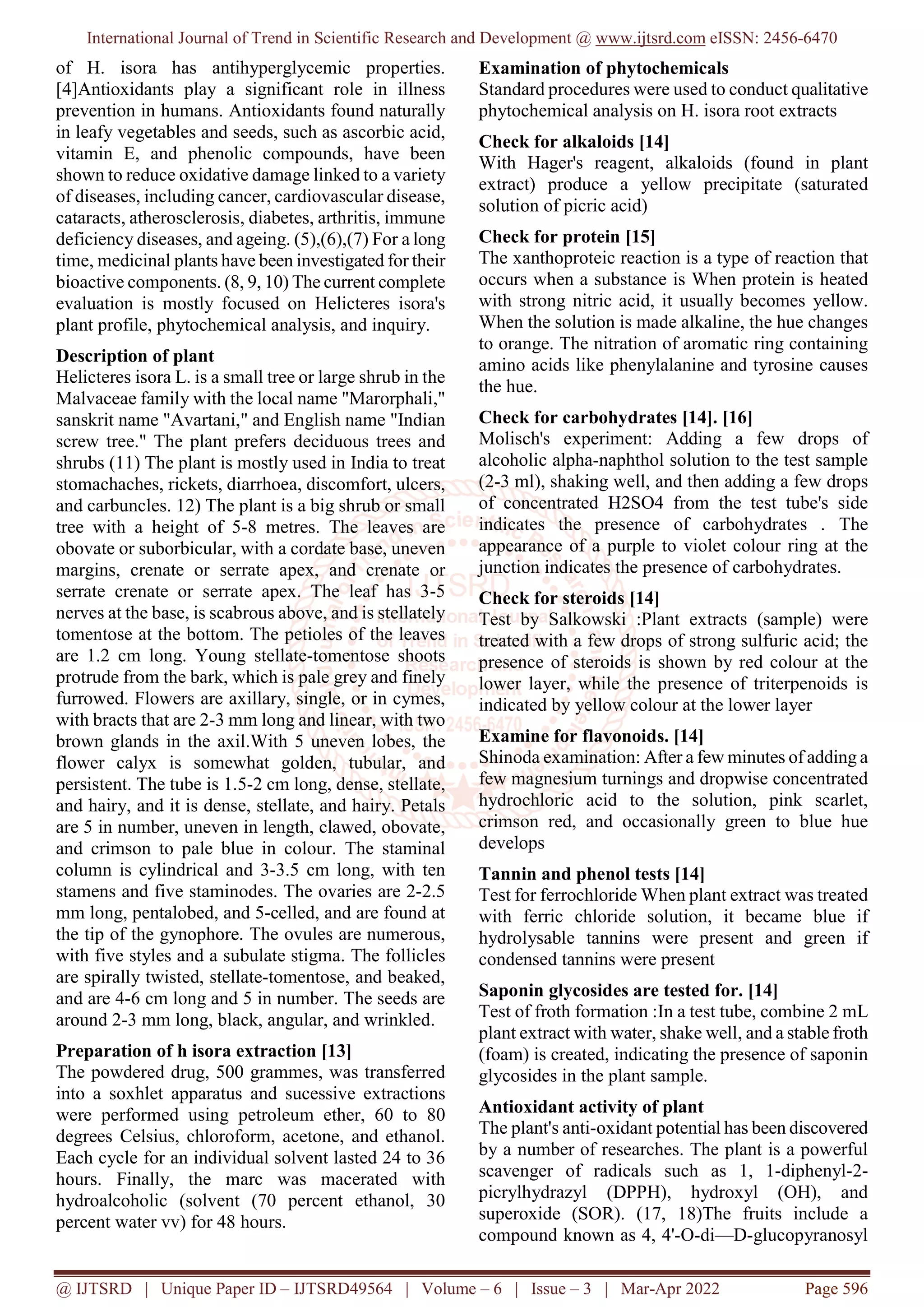Studies of Helicteres Isoras Antioxidant and Antidiabetic Activity ...