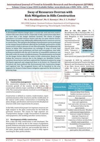 Sway of Resources Overrun with Risk Mitigation in Hills Construction | PDF