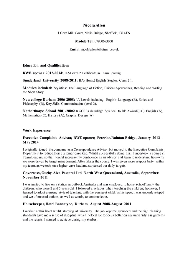 Nicola Louise Allen CV (7) | DOCX | Education