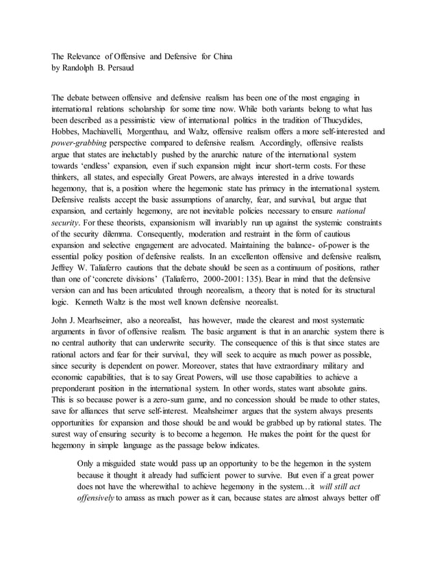 The Relevance of Offensive and Defensive for China | DOCX | Defense ...