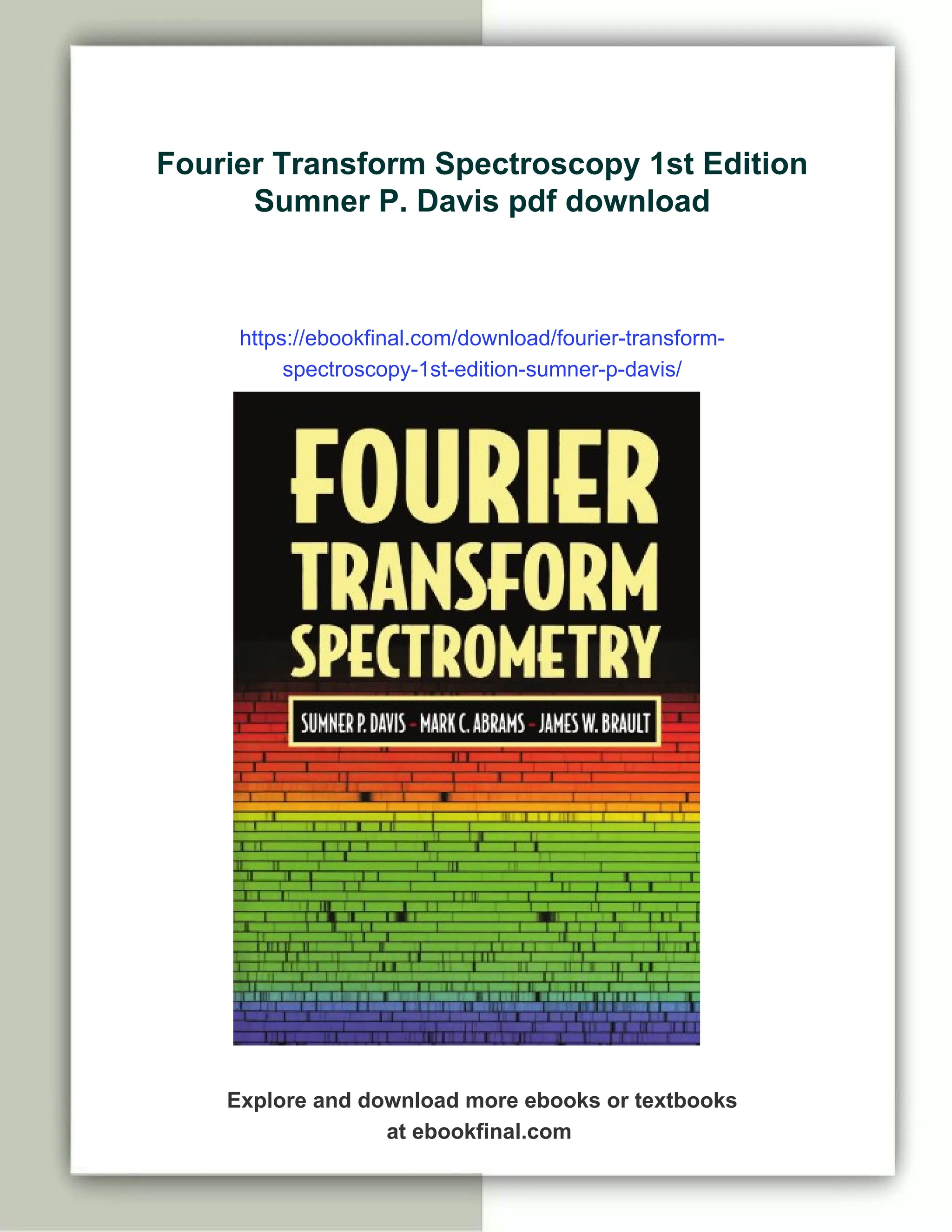 Fourier Transform Spectroscopy 1st Edition Sumner P. Davis | PDF