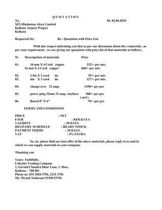 QUATATION FROM CALCUTTA TRADING COMPANY | PDF