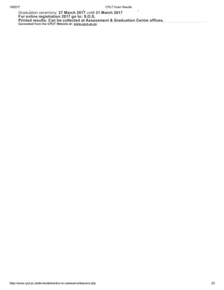 CPUT Final Results for 2016 | PDF