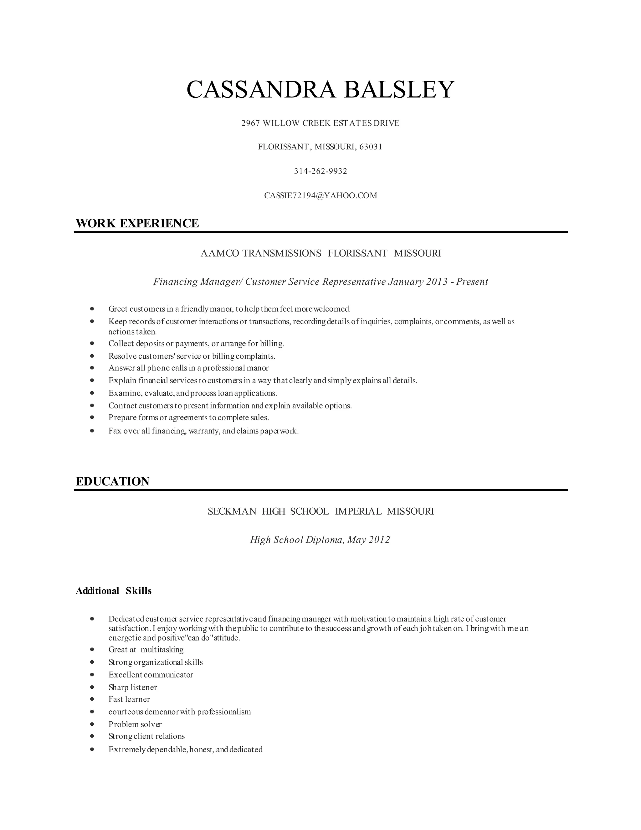 Cassie resumee | DOCX