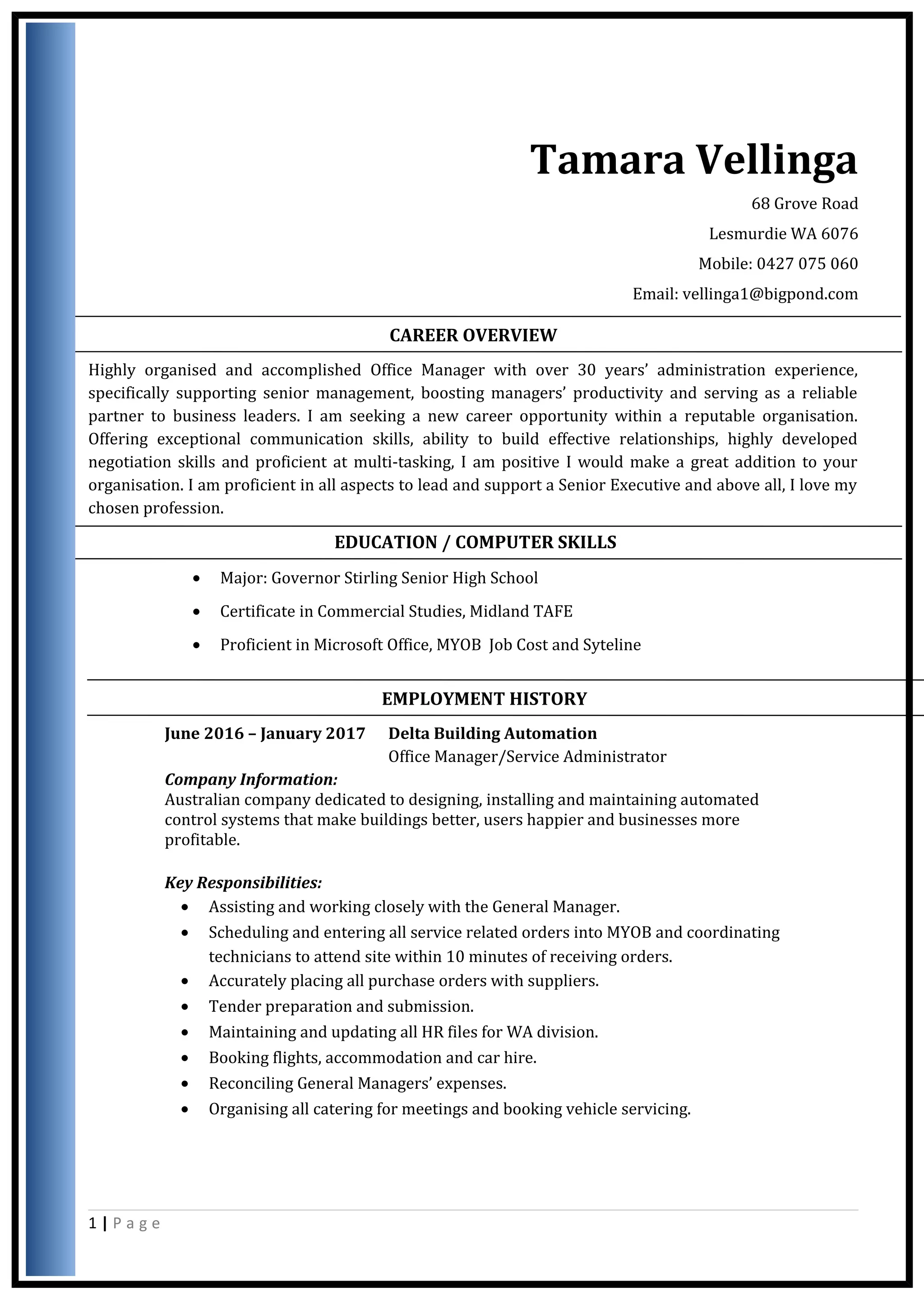 Tamara Vellinga Resume | DOC