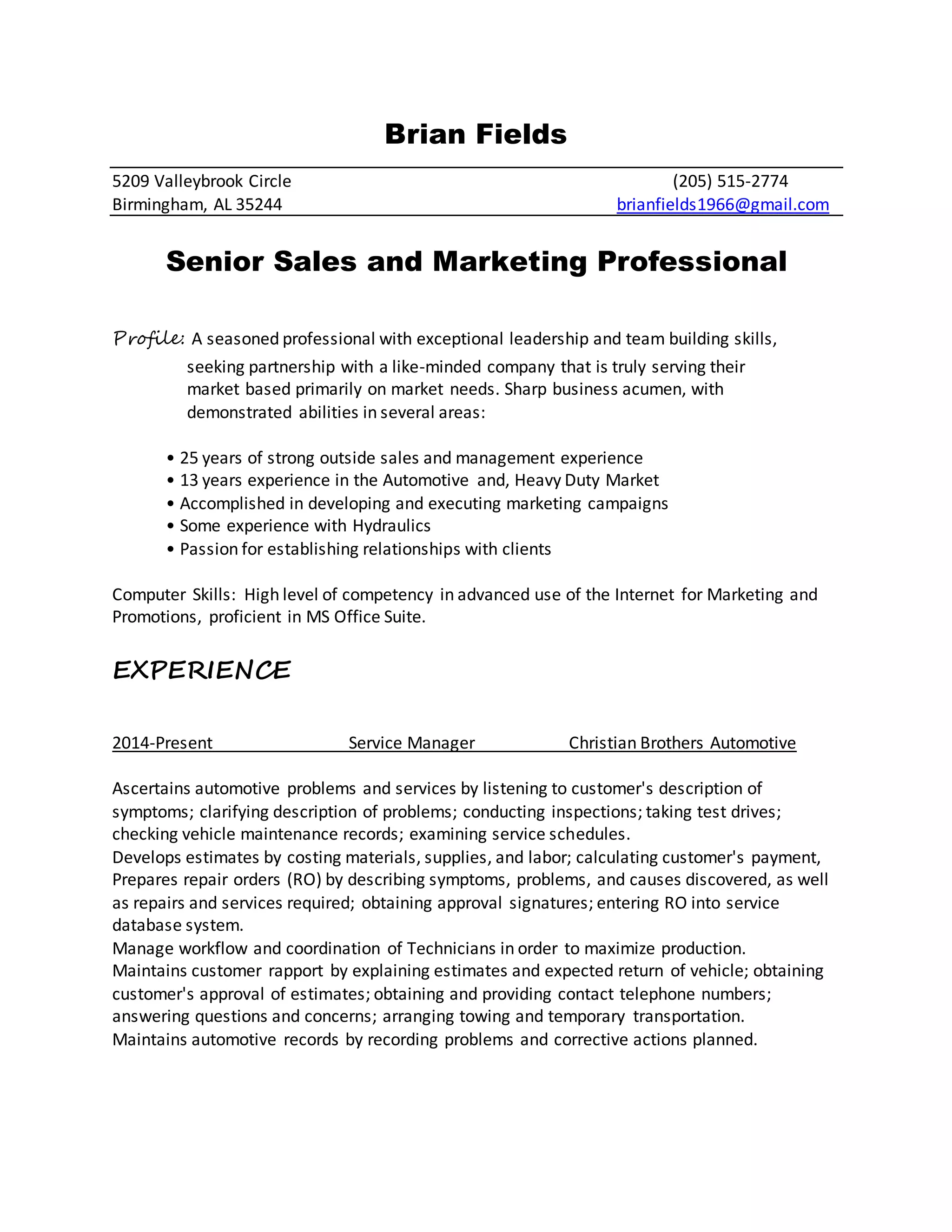 Brian Fields Resume | DOCX