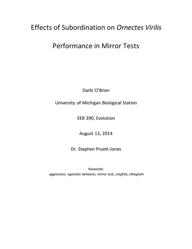 Effects of Subordination on Ornectes Virilis Performance in Mirror ...