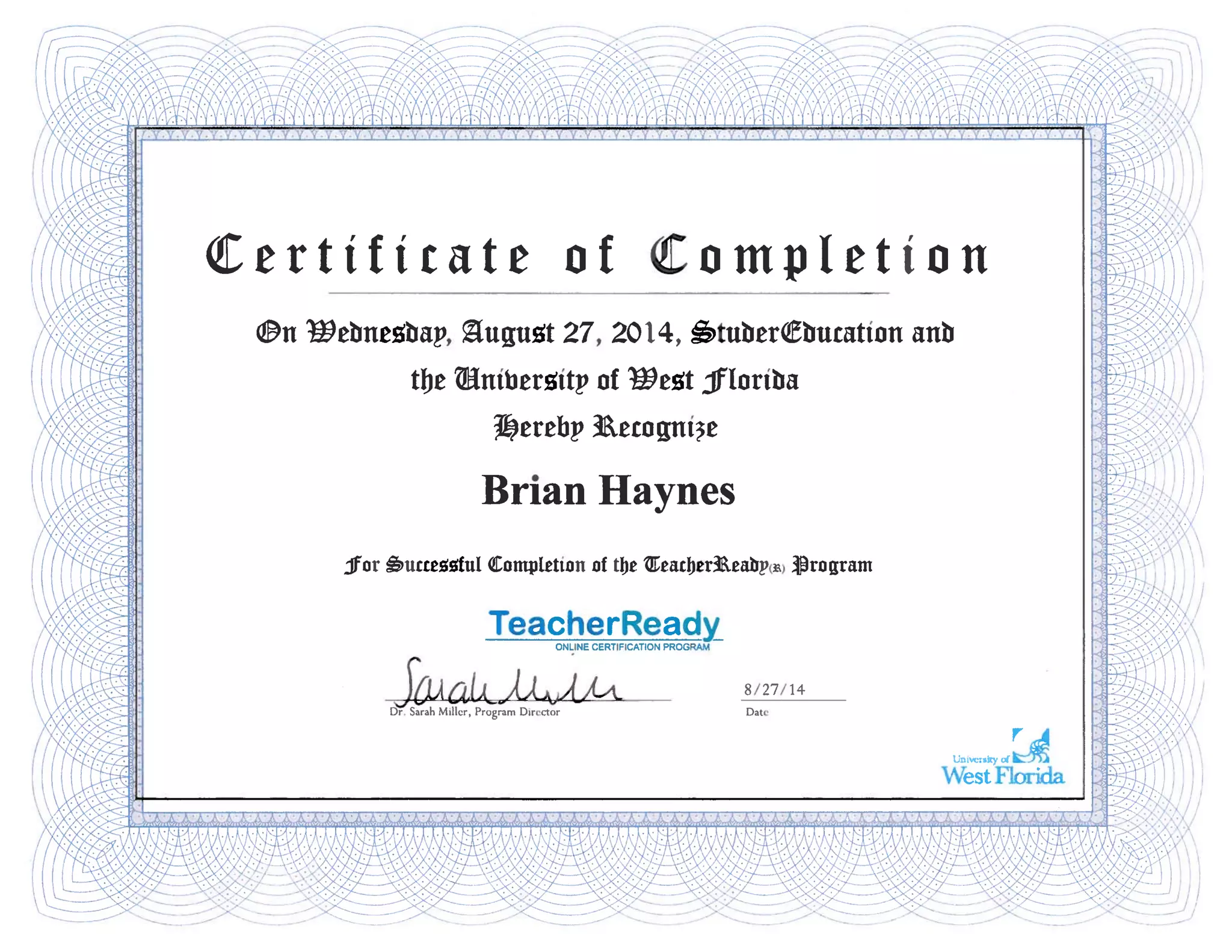 West Florida Certificate of Completion | PDF