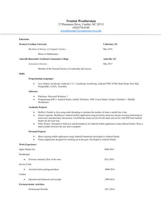 Trenton Weatherman Resume | PDF