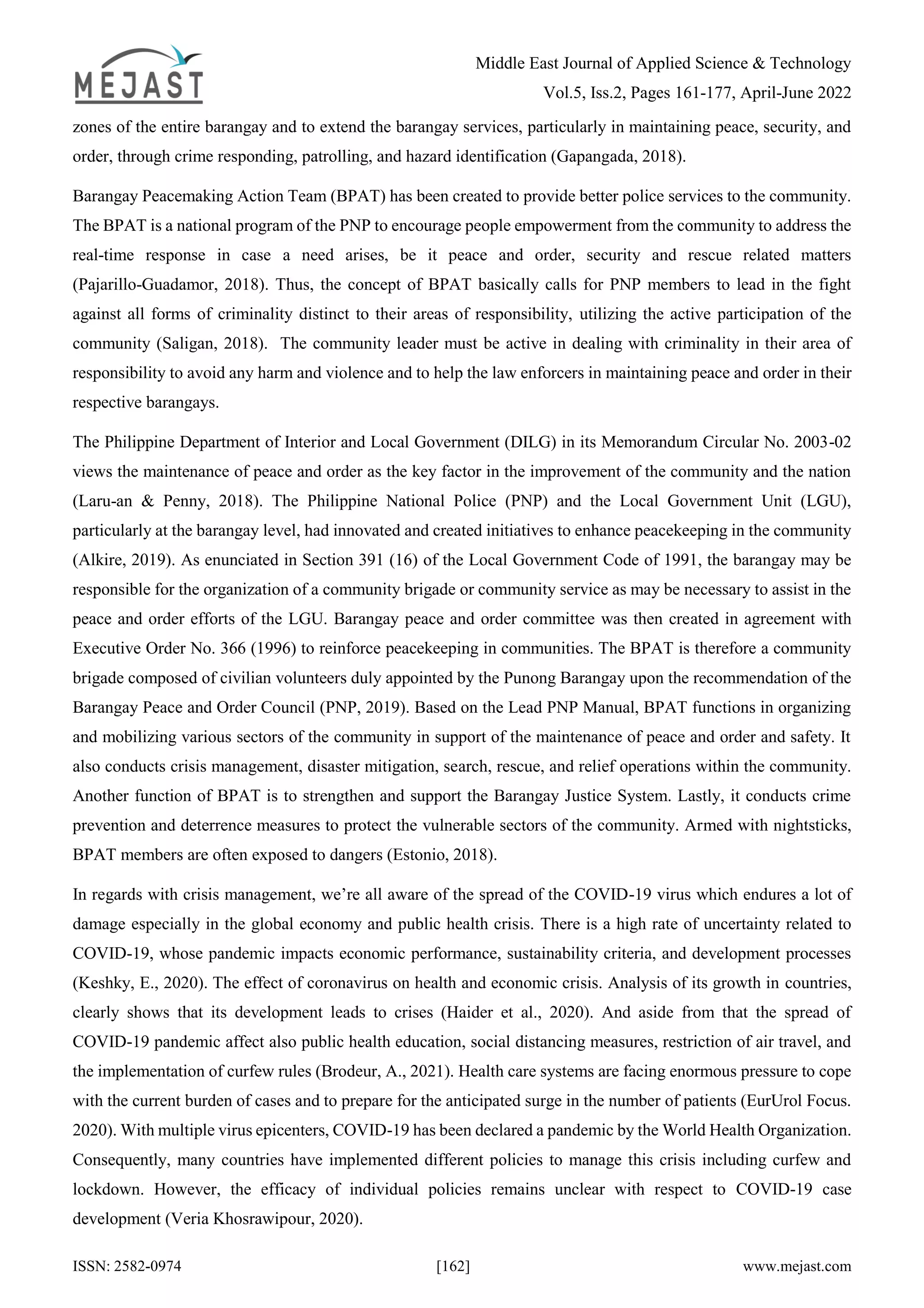 Level of Effectiveness of the Barangay Peacekeeping Action Team in ...