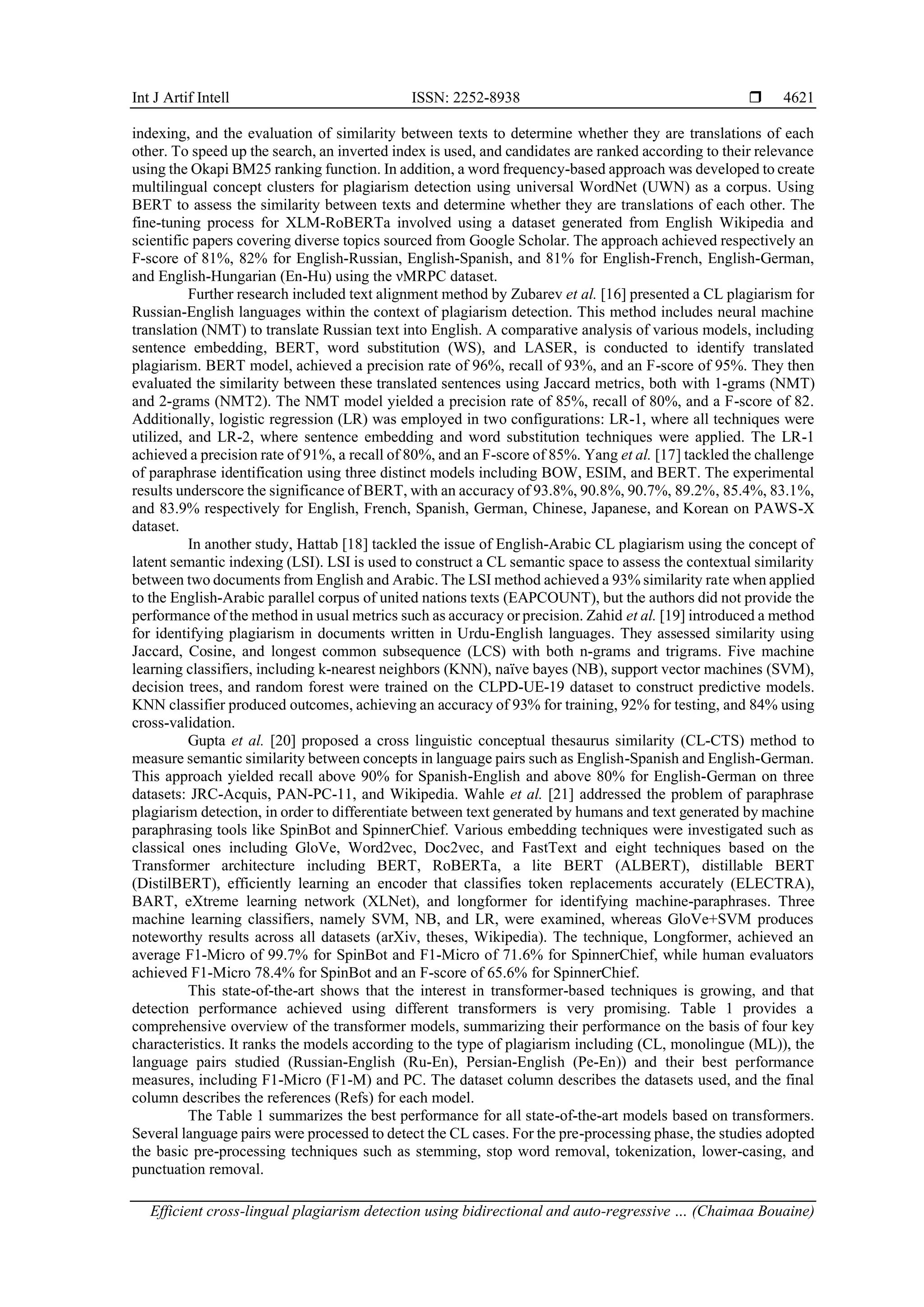 Efficient cross-lingual plagiarism detection using bidirectional and auto-regressive ...