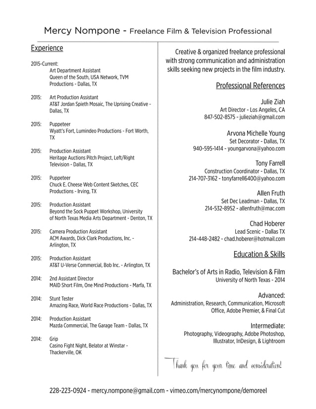 Mercy Nompone Film Resume | PDF