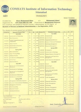 BBA Degree and Transcript | PDF