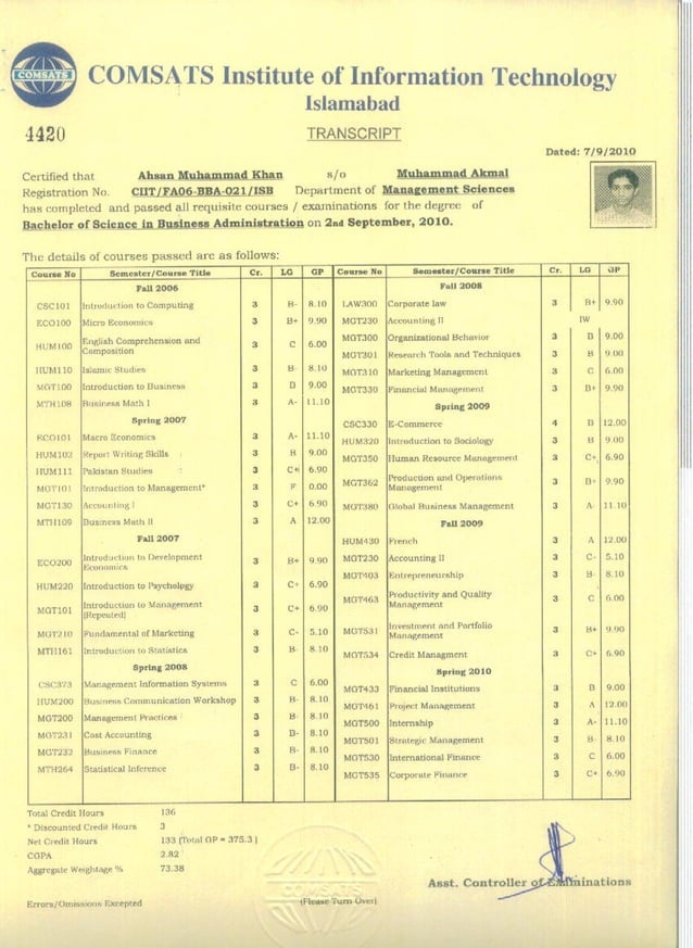 BBA Degree and Transcript | PDF