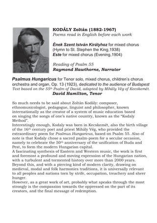 Psalmus Hungaricus Programme final | PDF