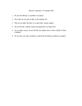 Interview Questions of Janitorial Staff | DOCX