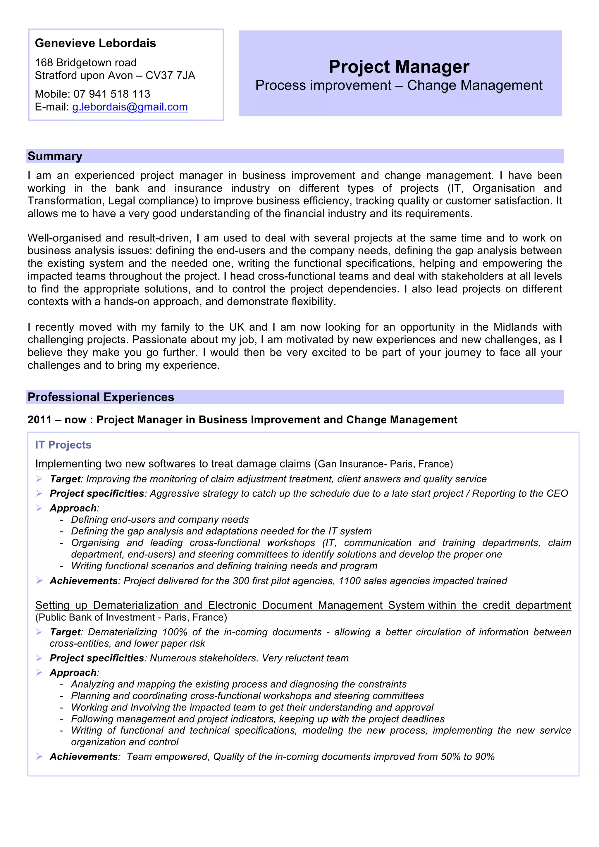 CV Genevieve Lebordais PM 0715 | PDF