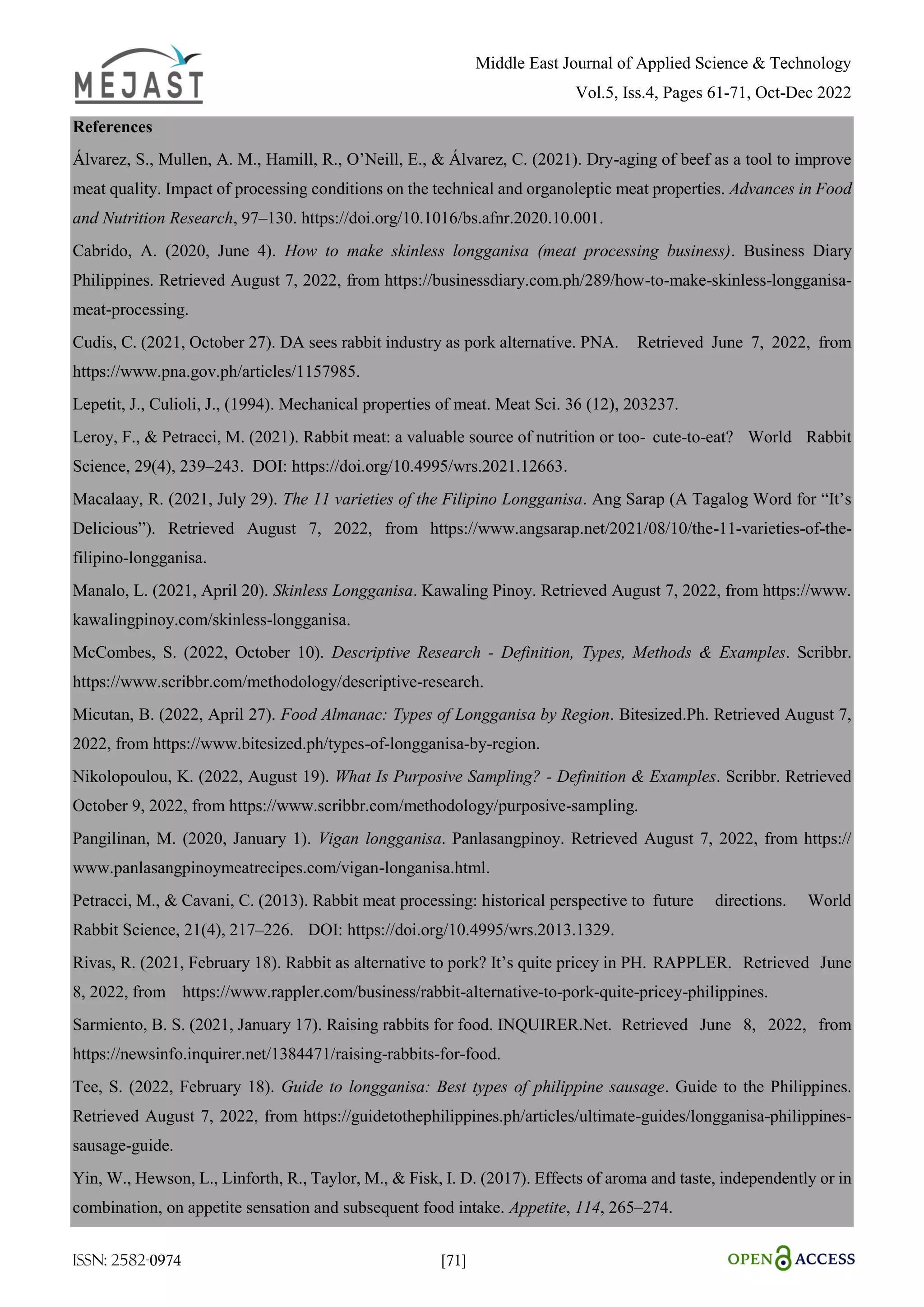 Sensory Acceptability of Rabbit Longganisa in The Municipality of ...