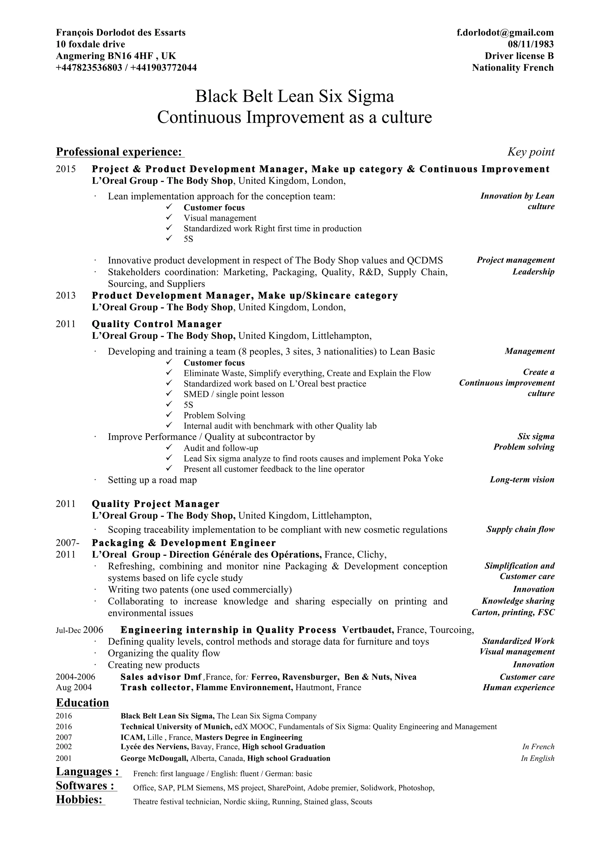 CV Black Belt - Francois Dorlodot EN | PDF