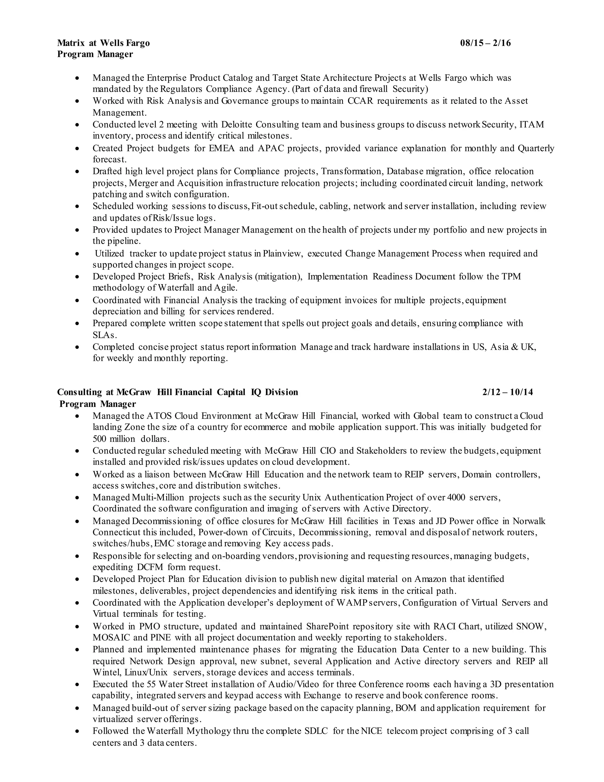 WilliamLord Project Manager Resume 1-18 | DOCX