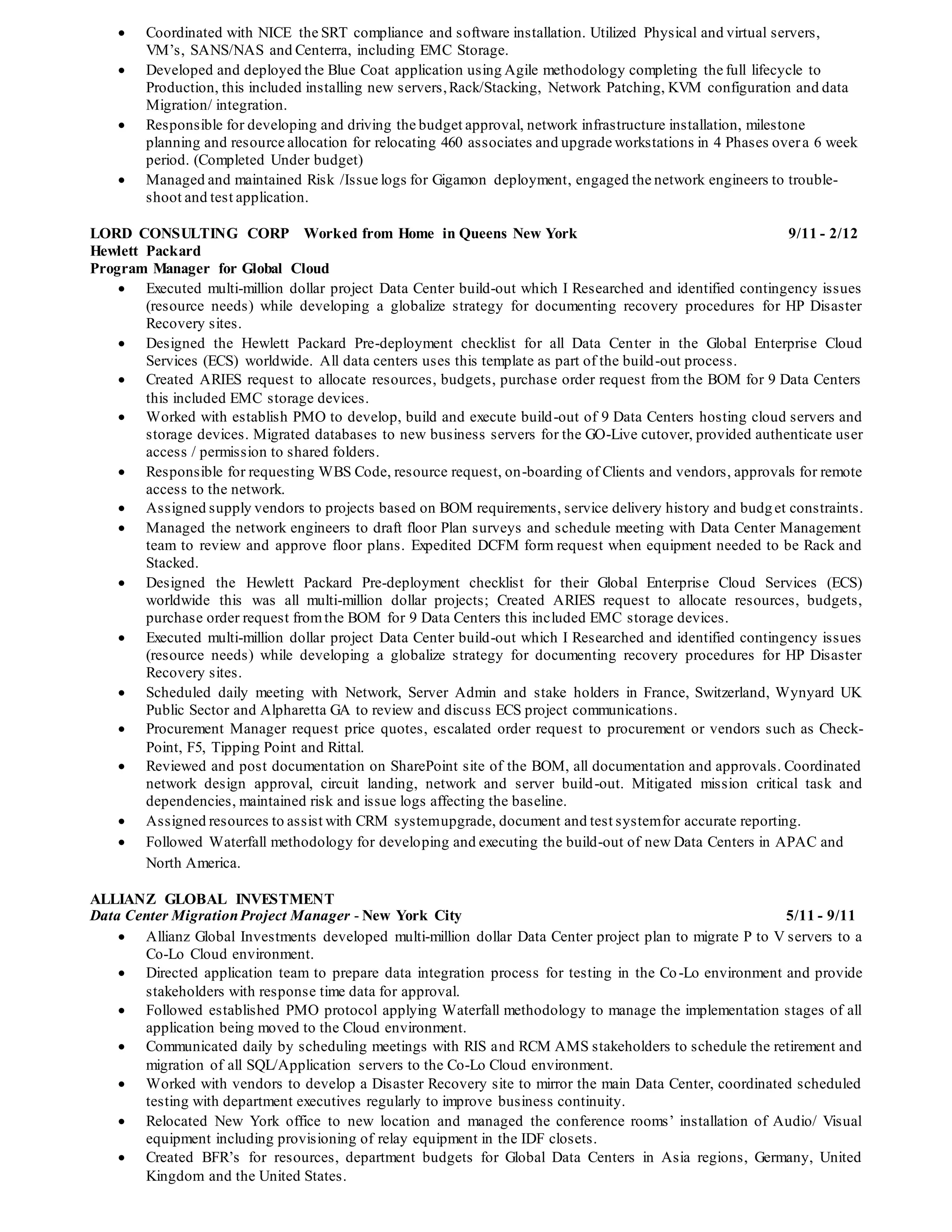 WilliamLord Project Manager Resume 1-18 | DOCX