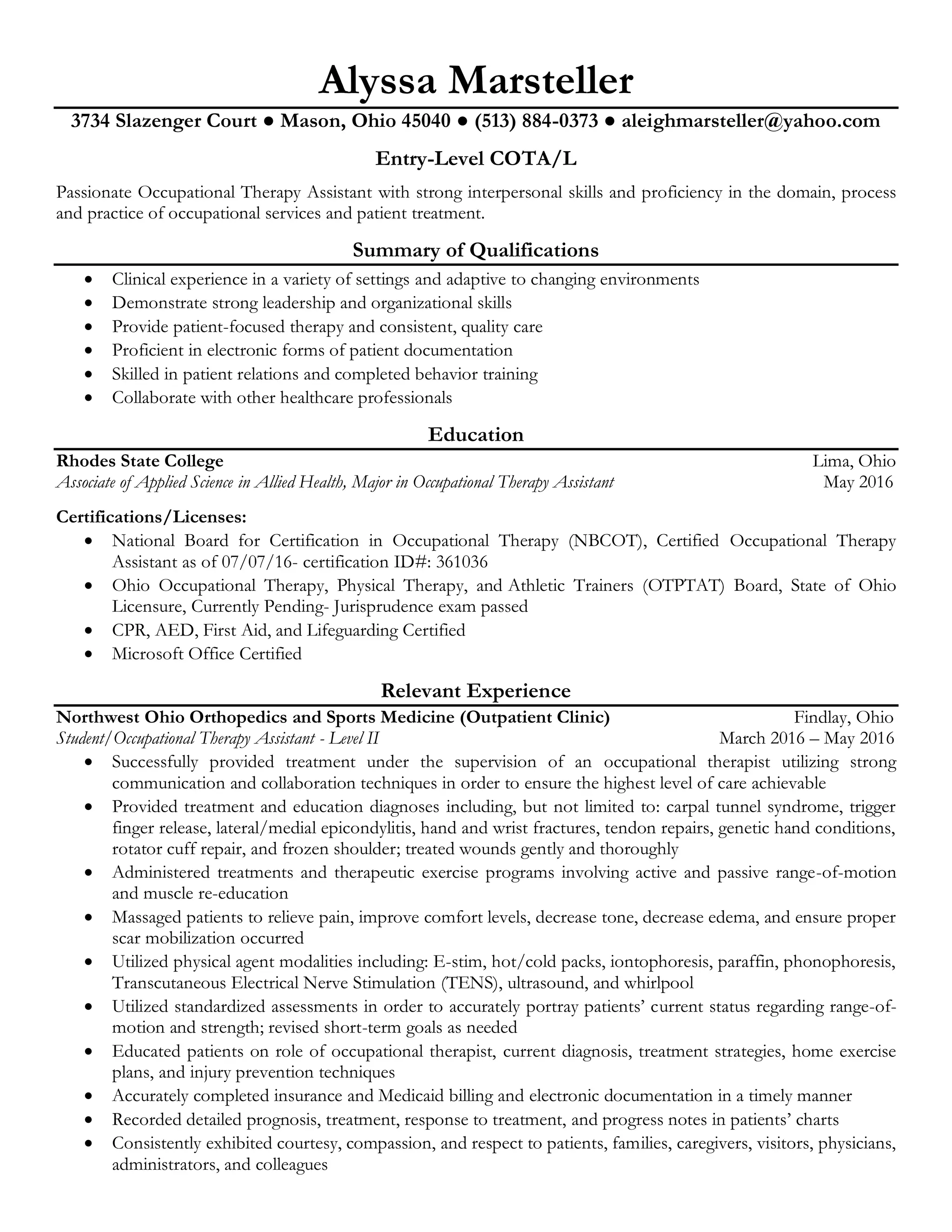 Alyssa Marsteller Resume | PDF