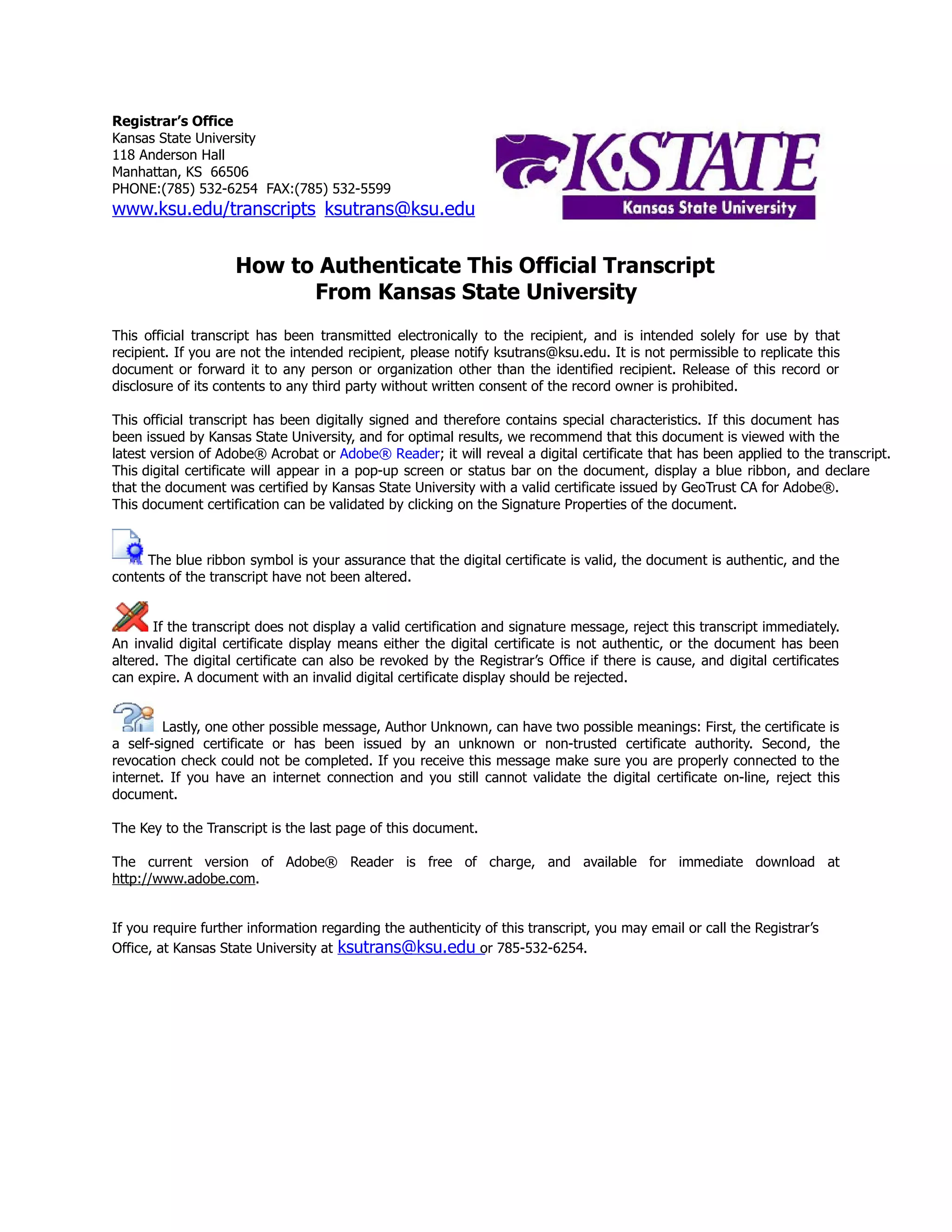 KSTATE_Transcript_Fall 2014 | PDF