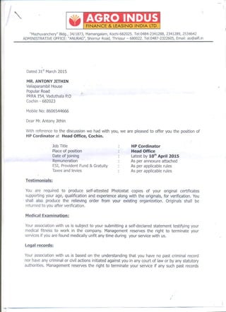 Agro Offer Letter | PDF