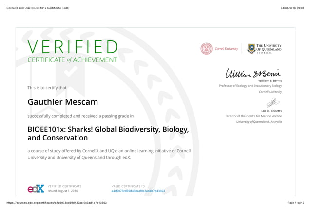 Cornellx And Uqx Bioee101x Certificate Edx Pdf