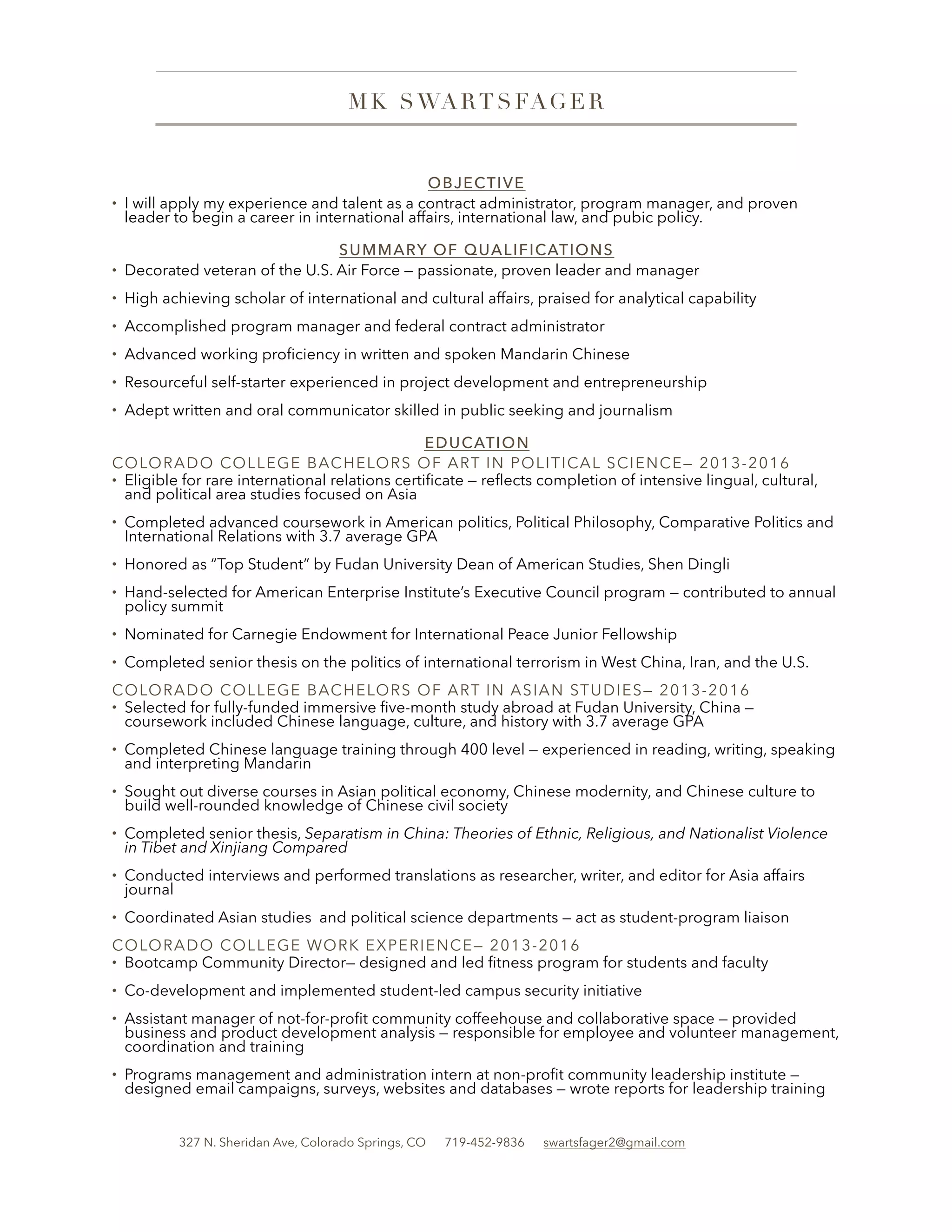 Swartsfager-Resume | PDF | College Education | Education
