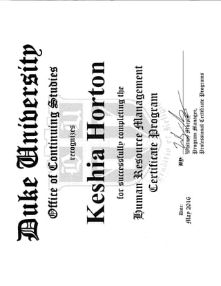 KHorton HR Mgmt Certificate | PDF