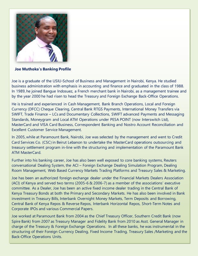 Banking Profile - Joe Muthoka | PDF